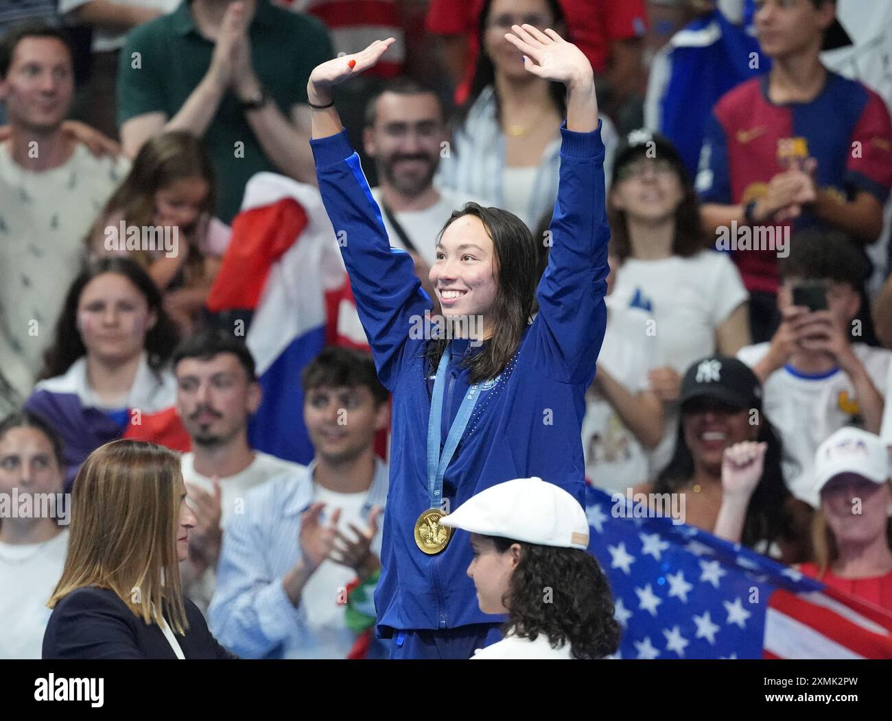 Paris, France. 28th July, 2024. Gold medalist Torri Huske of the U.S ...