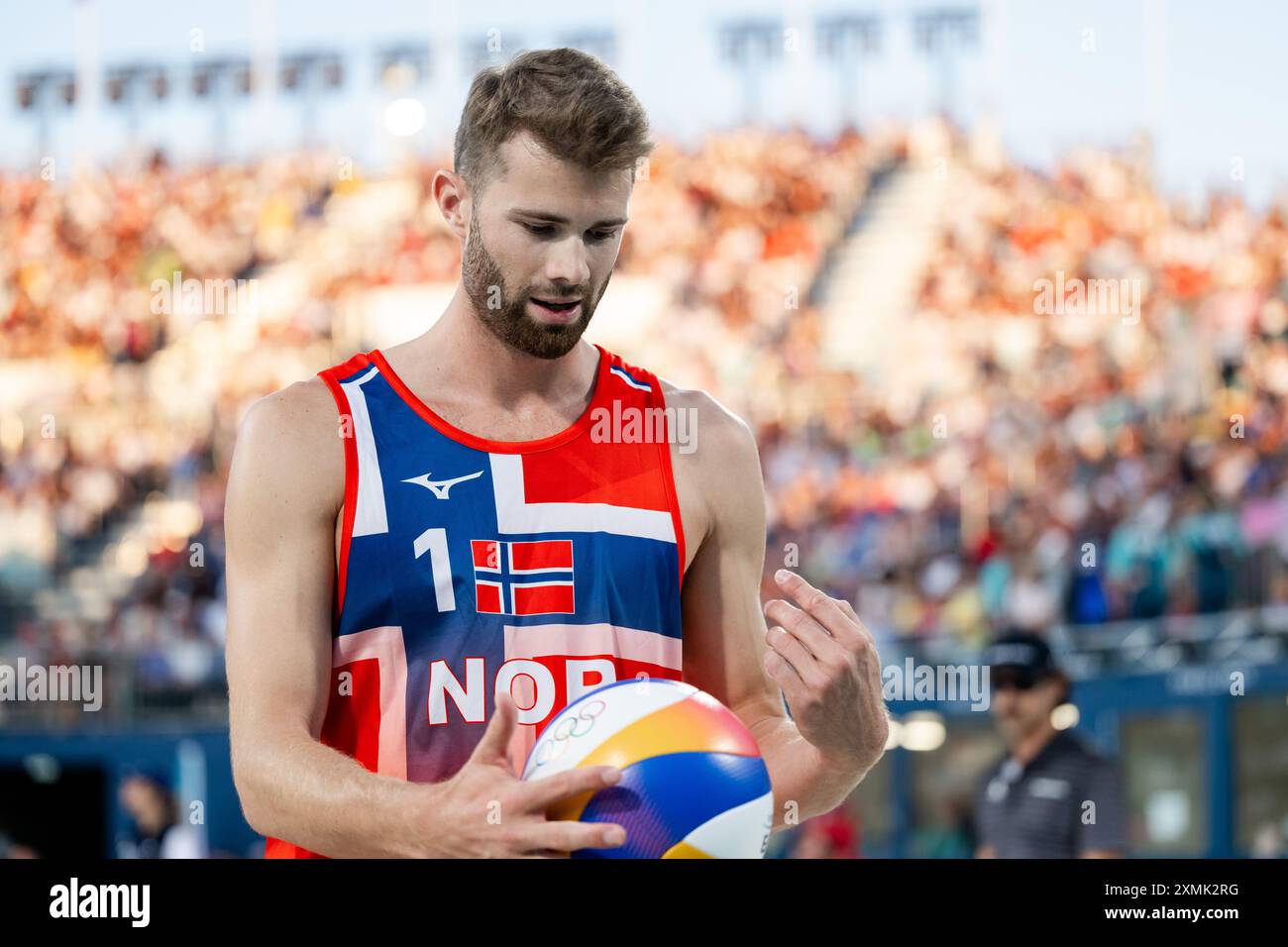 Anders Mol of, Norway. , . in men's preliminary round beach volleyball match between Norway and ...