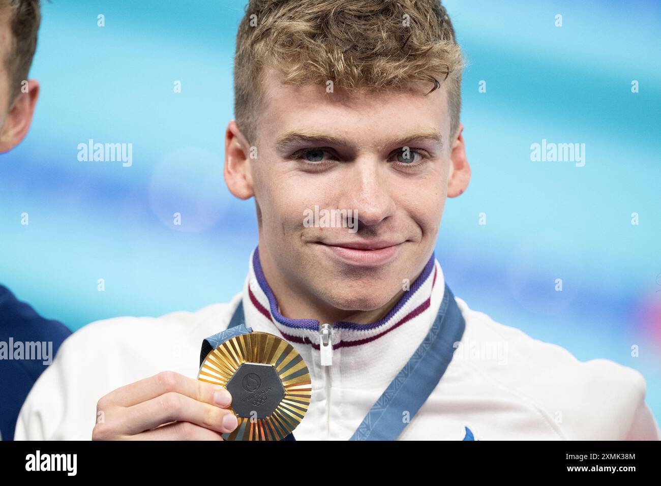 Paris, France. 28th July, 2024. Leon Marchand of Team France poses with ...