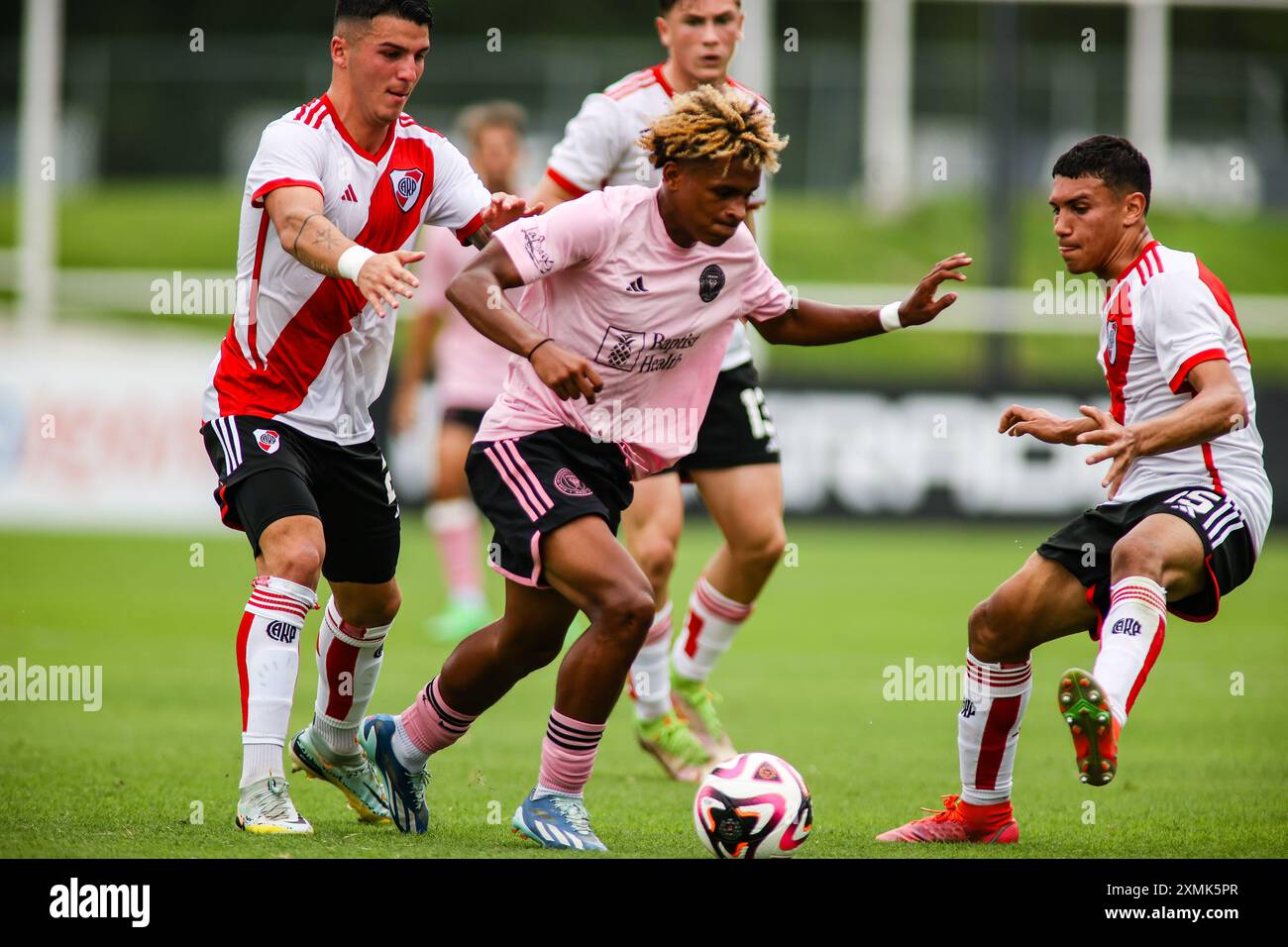 GUADALUPE, MEXICO - JULY 28: #4 Inter Miami, Alejandro Ramos surrounded by River Plate players ...