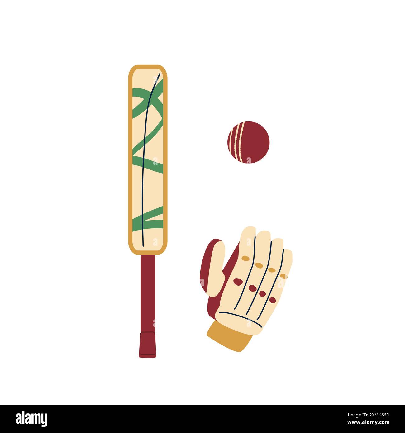 Cricket equipment isolated on white background. Bat, ball and cricket ...
