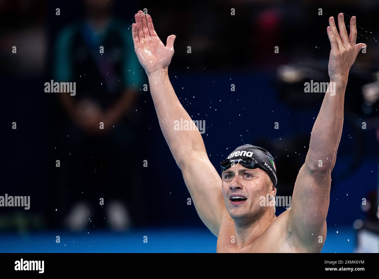 Nicolo Martinenghi of, Italy. , . celebrates after the men's 100 meters ...