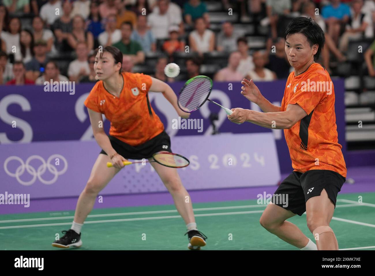 Japan's Yuta Watanabe, right, and Arisa Higashino play against Taiwan's ...