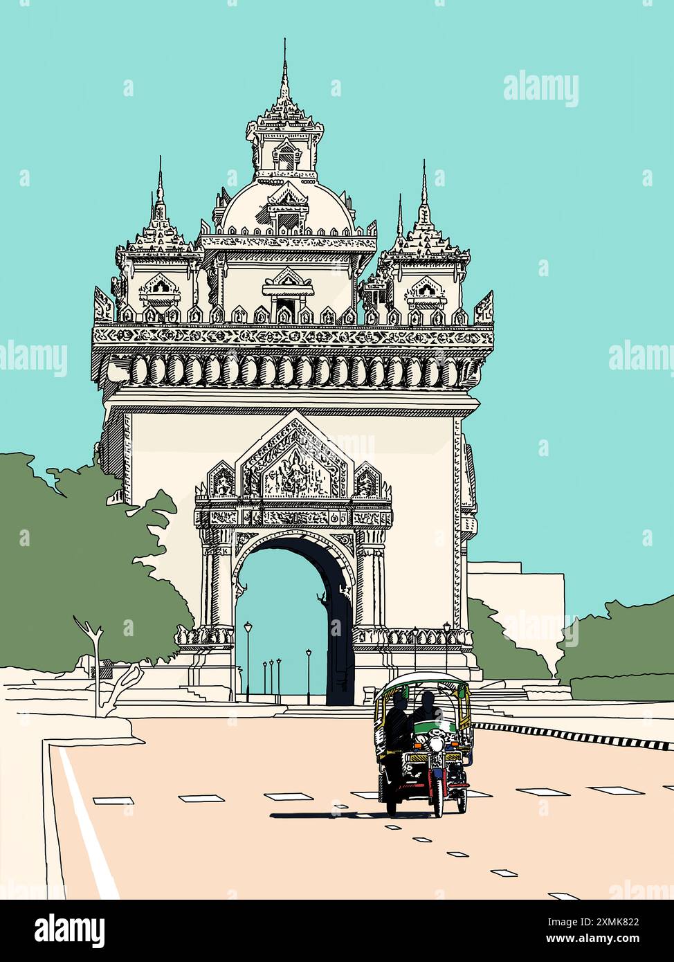 An illustration of the Patuxay Victory Monument in Vientiane, Laos ...