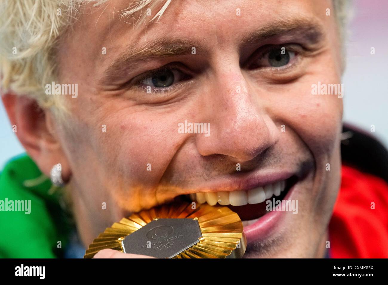 Gold medalist, Nicolo Martinenghi, of Italy, poses after the men's 100 ...