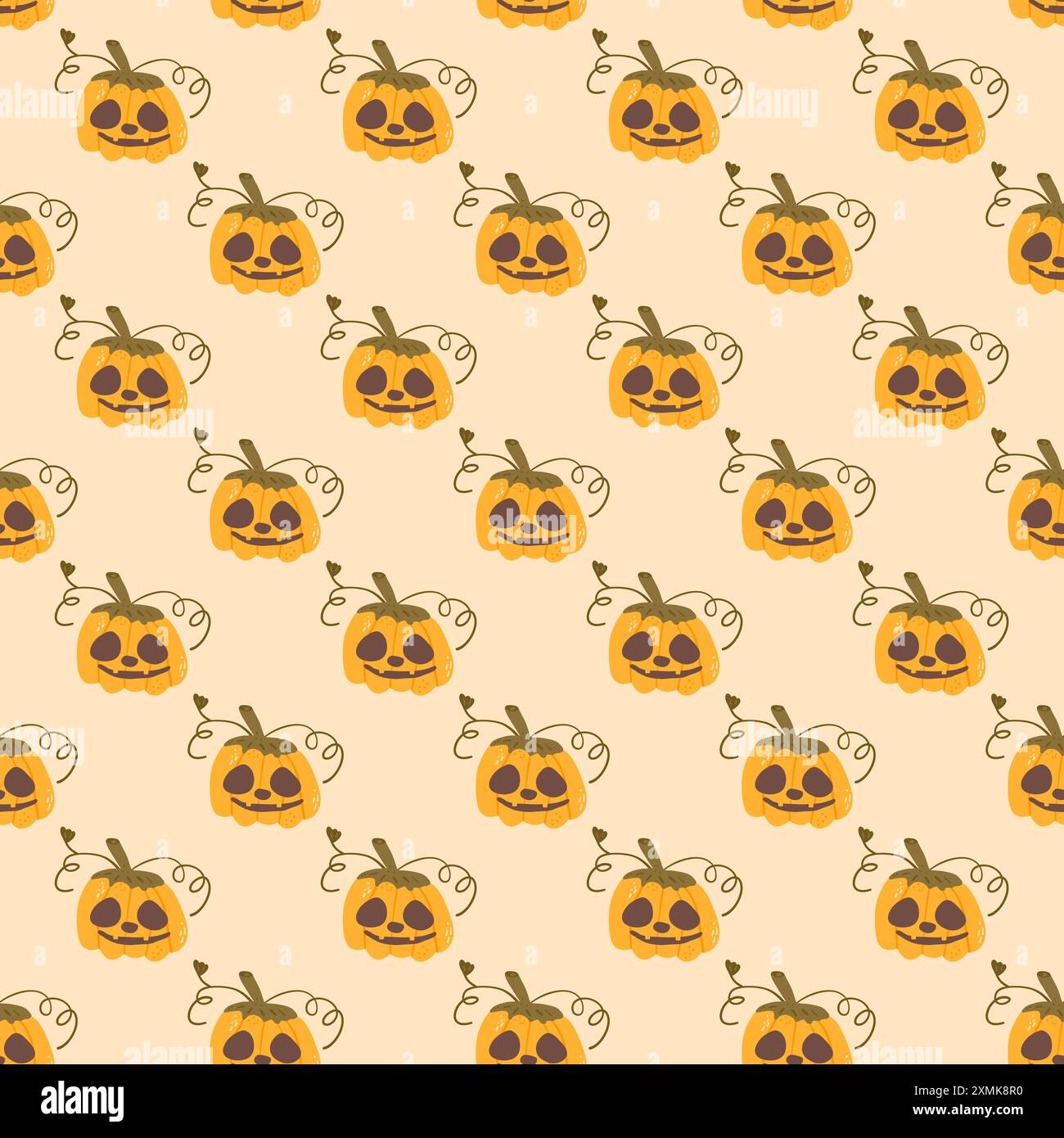Halloween Pumpkins seamless pattern. All Hallows' Eve continuous background. Jack o lantern ...