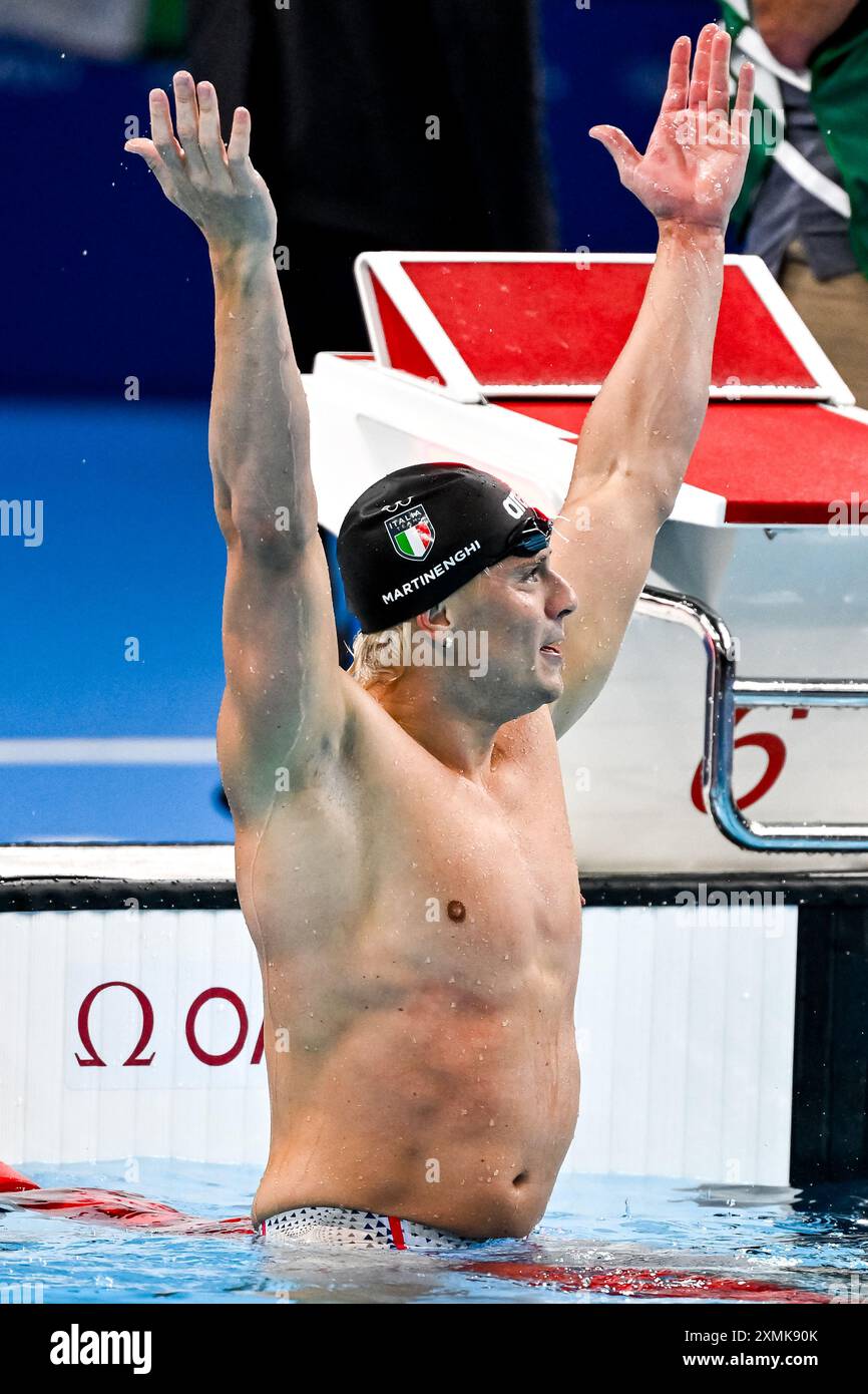 Paris, France. 28th July, 2024. Nicolo Martinenghi of Italy celebrates ...
