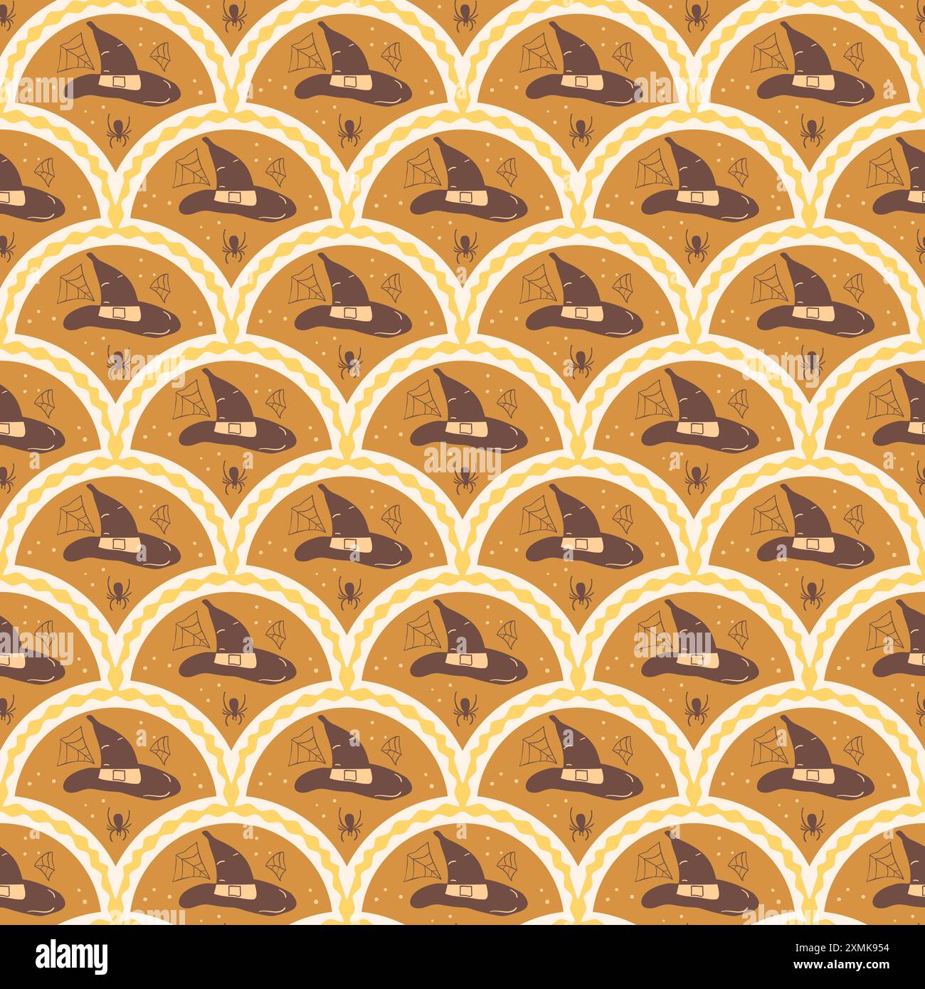 Halloween scallop seamless pattern. Witch hat arch repeat background ...