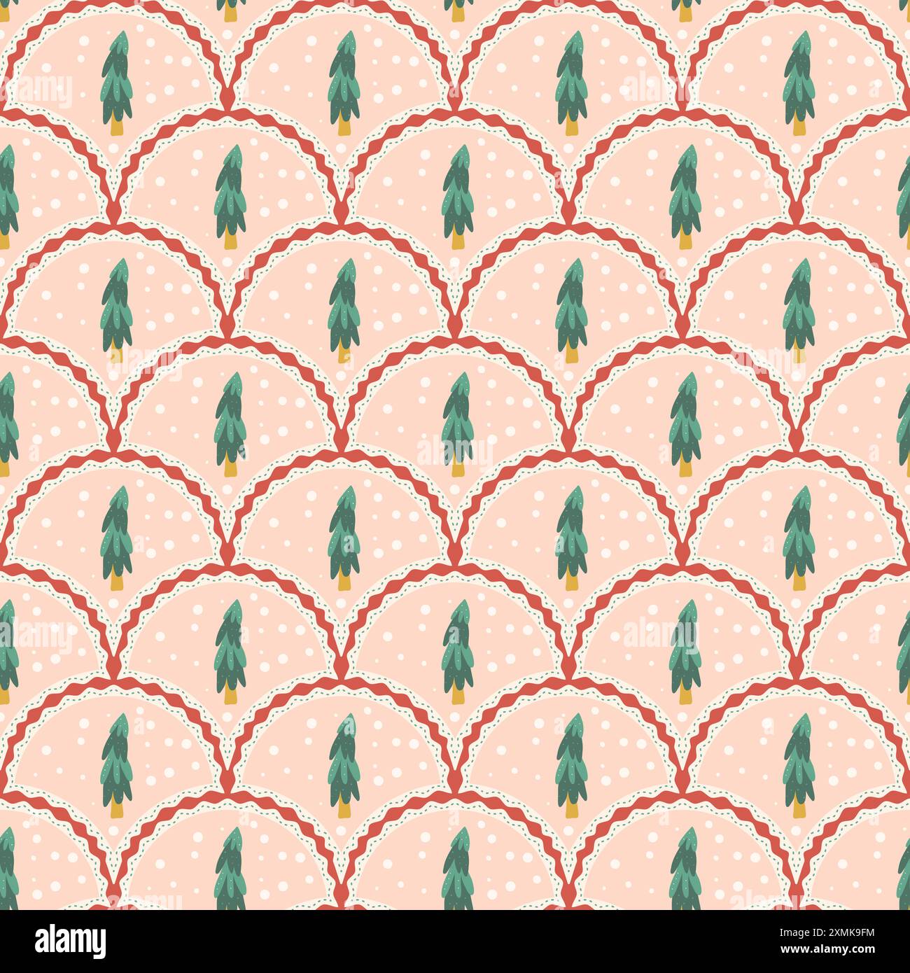 Christmas tree scallop seamless pattern. Happy New Yea arch repeat ...