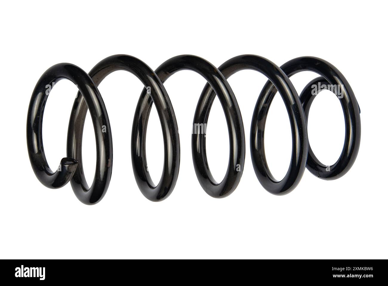Car spare part. Large metal spring on white background. cushioning ...