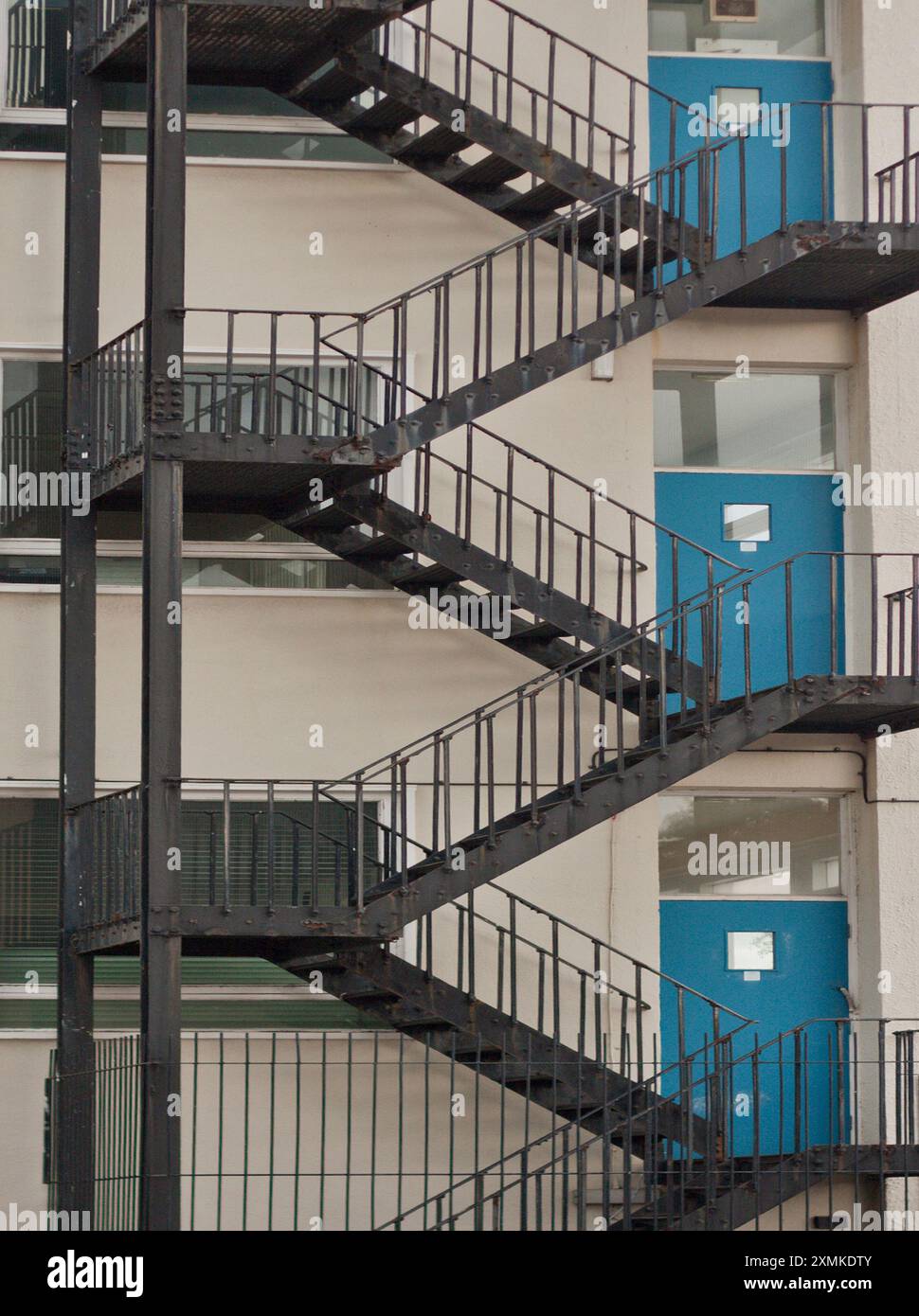 abstract metal fire escape from the end of the building Stock Photo - Alamy