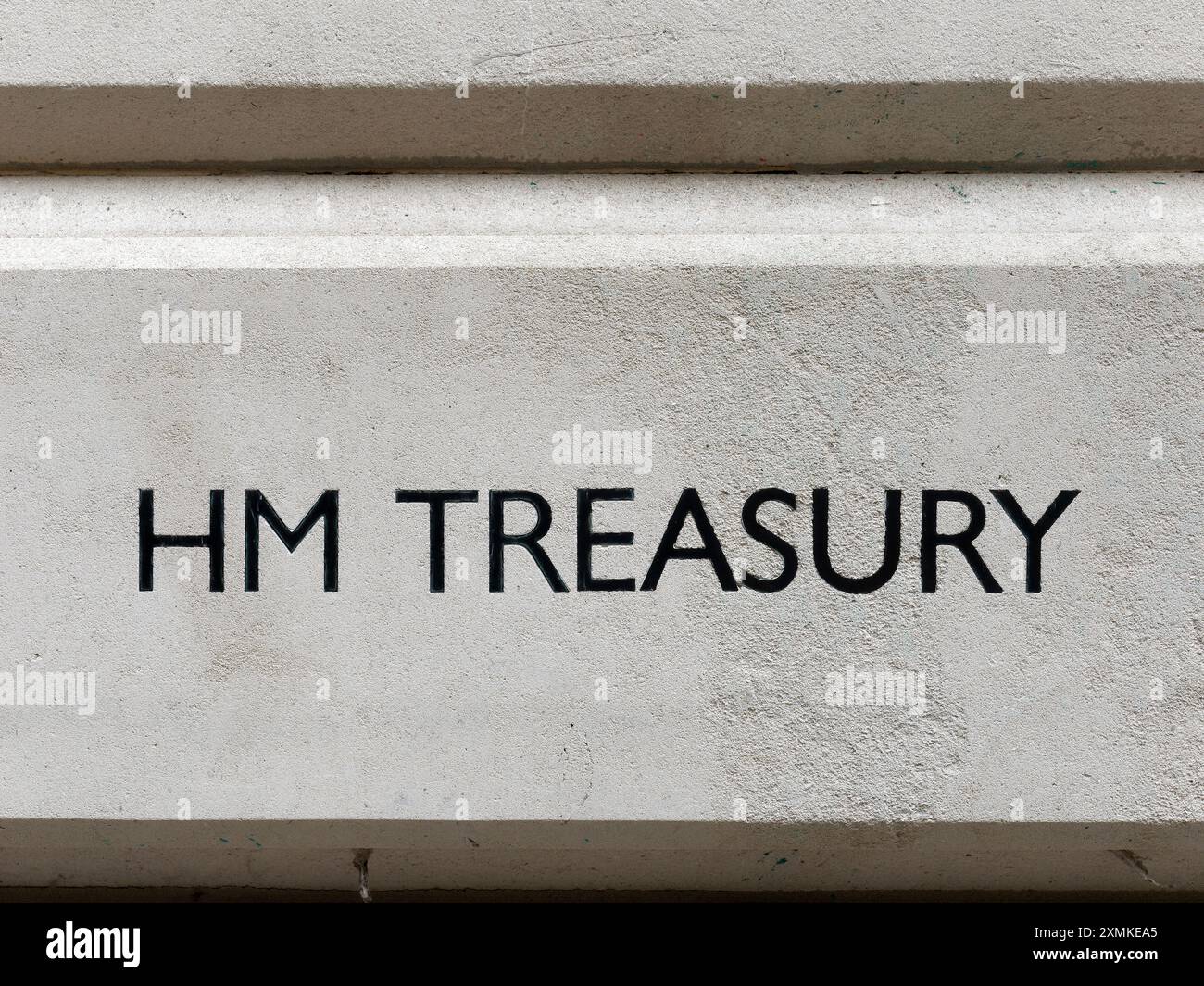 Close-up view of the HM Treasury name-plate at the main entrance to the ...