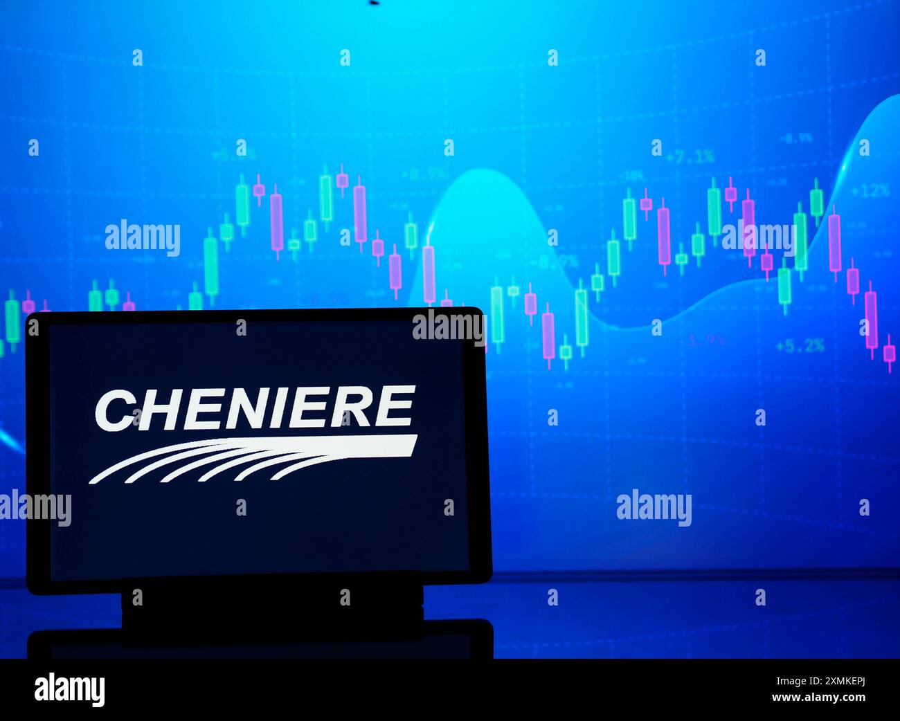 In this photo illustration, a Cheniere Energy, Inc. logo seen displayed ...