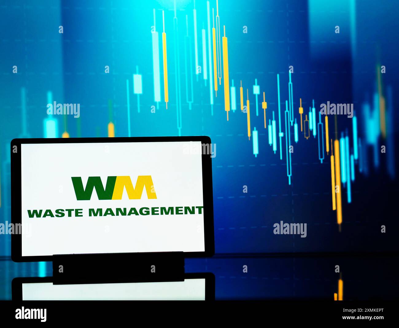 In this photo illustration, a Waste Management, Inc. logo seen ...