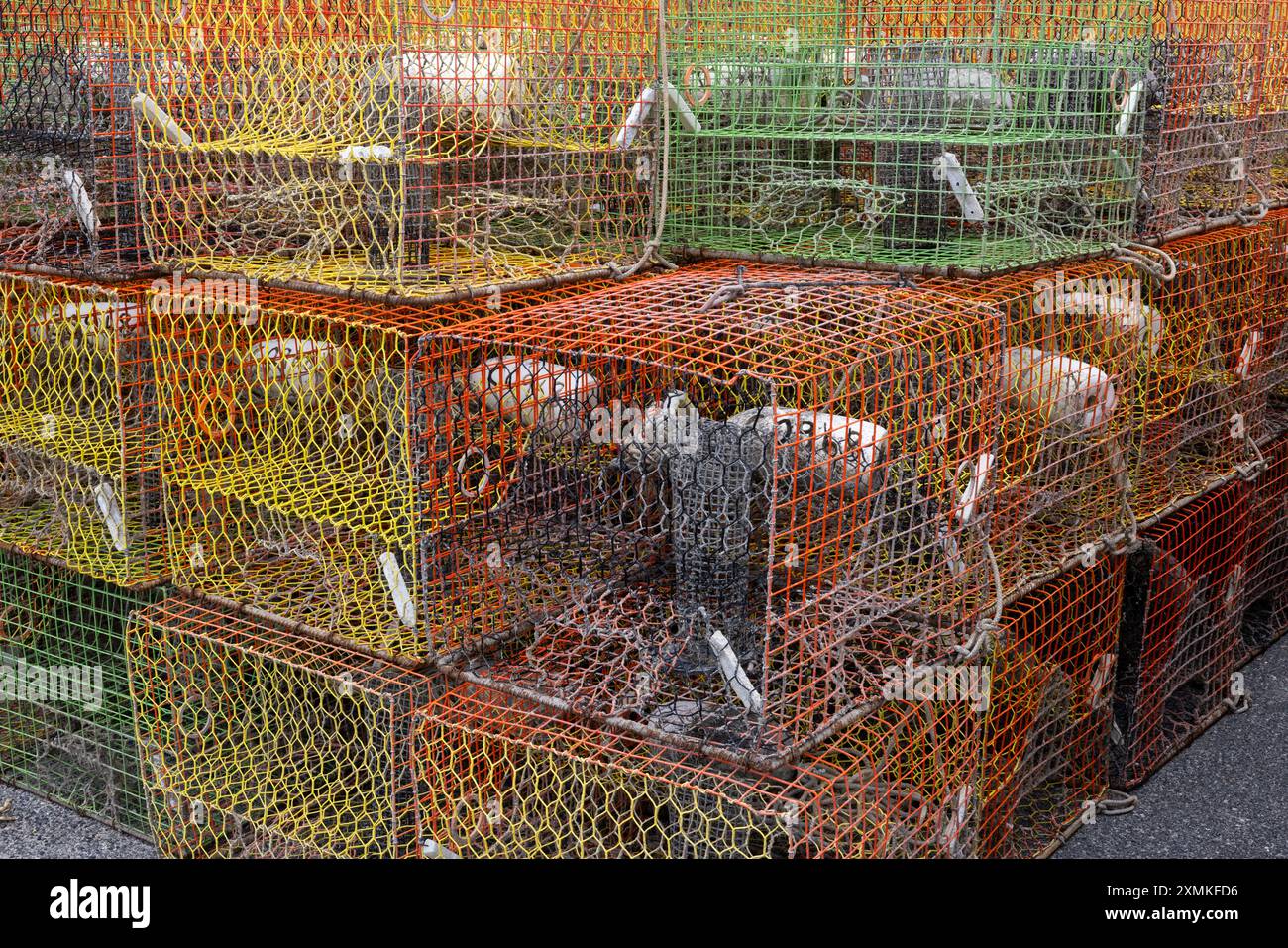Colorful crab pots with buoys on the Eastern Shore of the Chesapeake ...