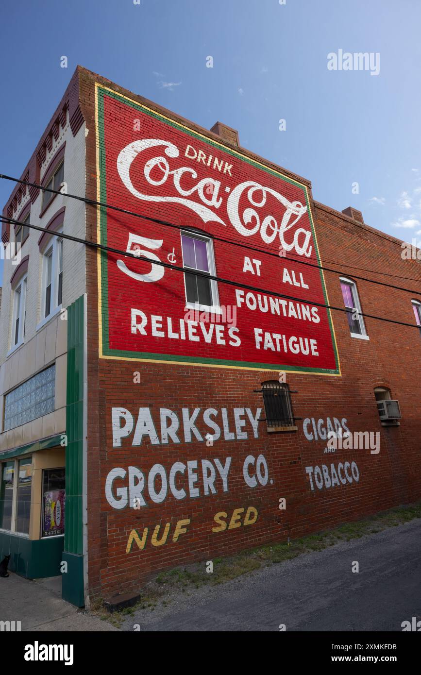 Coca-Cola advertisement painted on the side of the Parksley Grocery ...