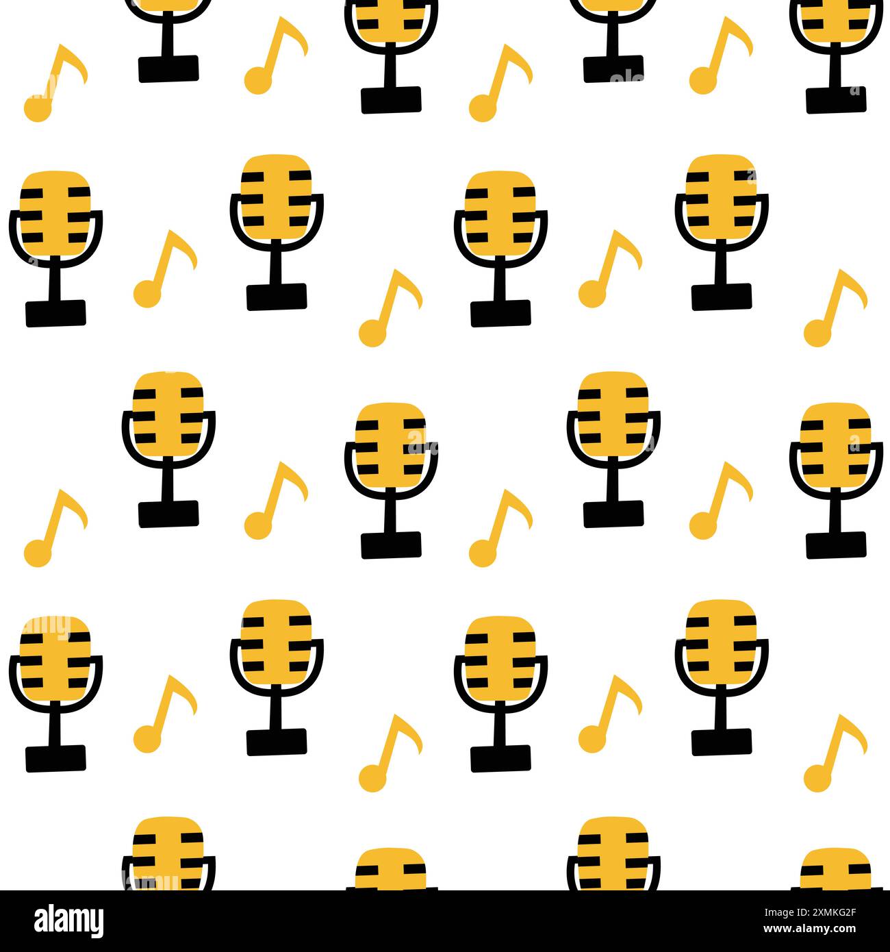 Playful seamless pattern of vintage microphones and musical notes Stock ...