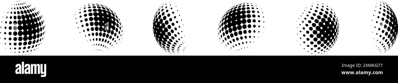 set of Dotted halftone 3D spheres. perspective halftone gradient ...