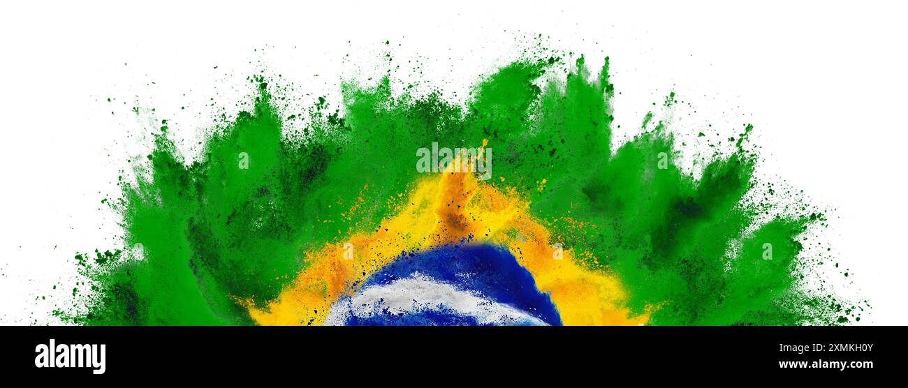 colorful brazilian flag green yellow blue color holi paint powder ...