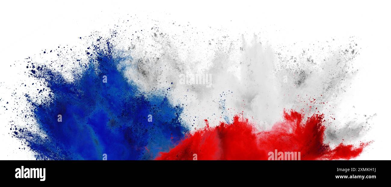 colorful flag of czech republic with white blue red color holi paint ...