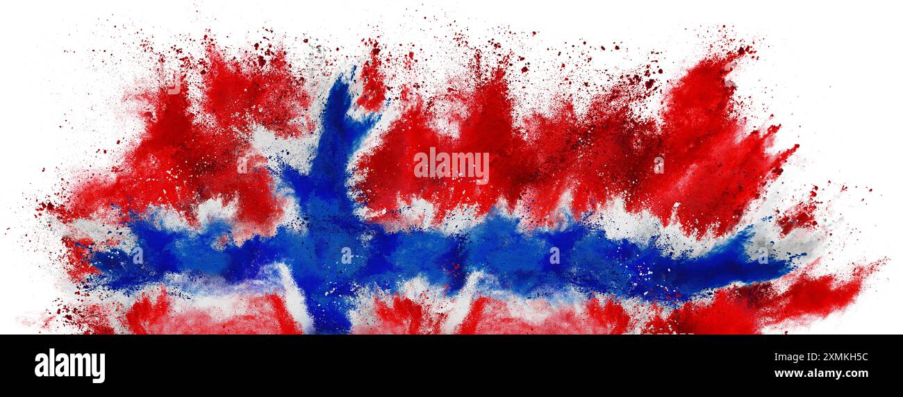 colorful flag of norway with red blue color holi paint powder explosion ...