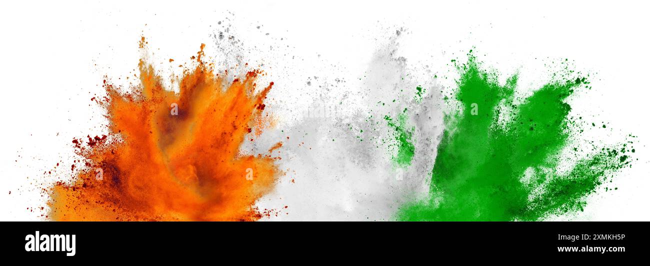 colorful irish flag orange white green color holi paint powder ...