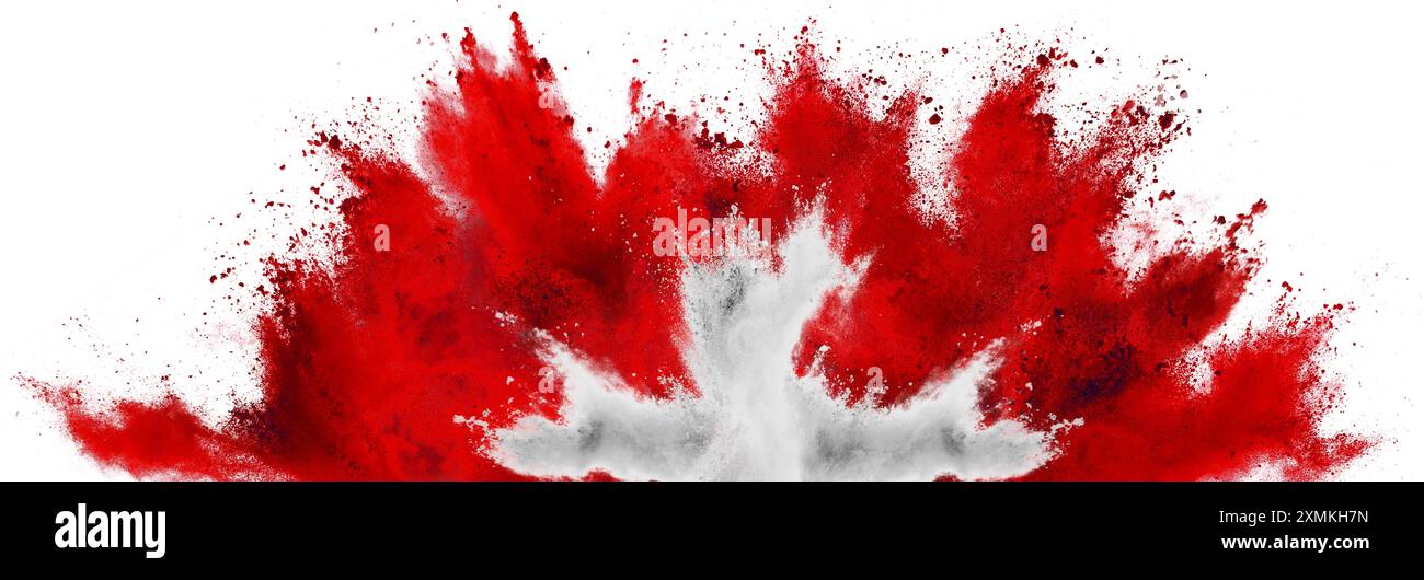 bright red swiss with white cross color holi paint powder explosion ...