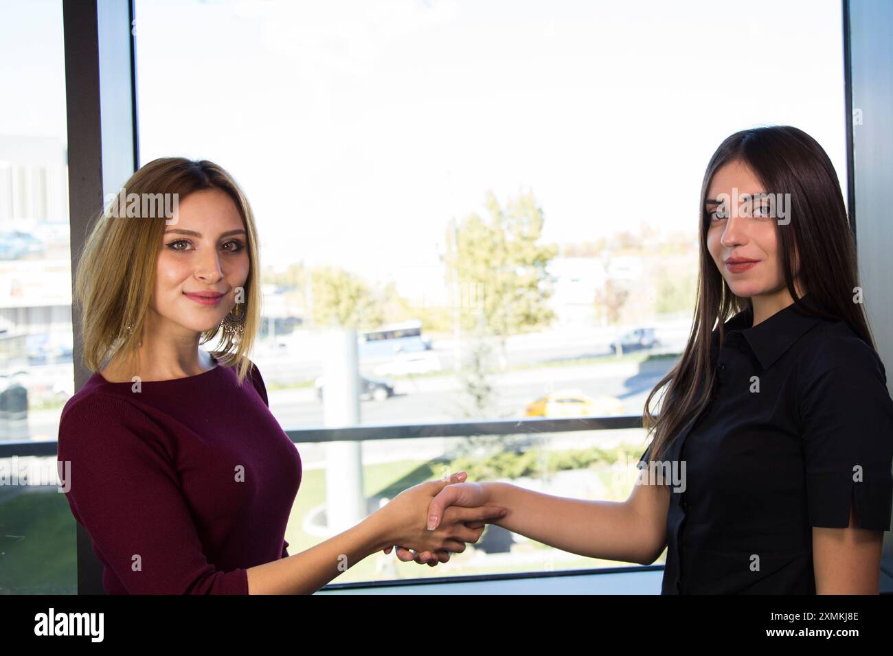 two business women shaking hands Stock Photo - Alamy