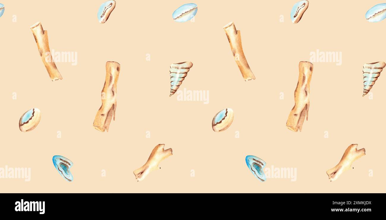 Watercolor Under the sea hand drawn Seamless Pattern with Seashells and ...