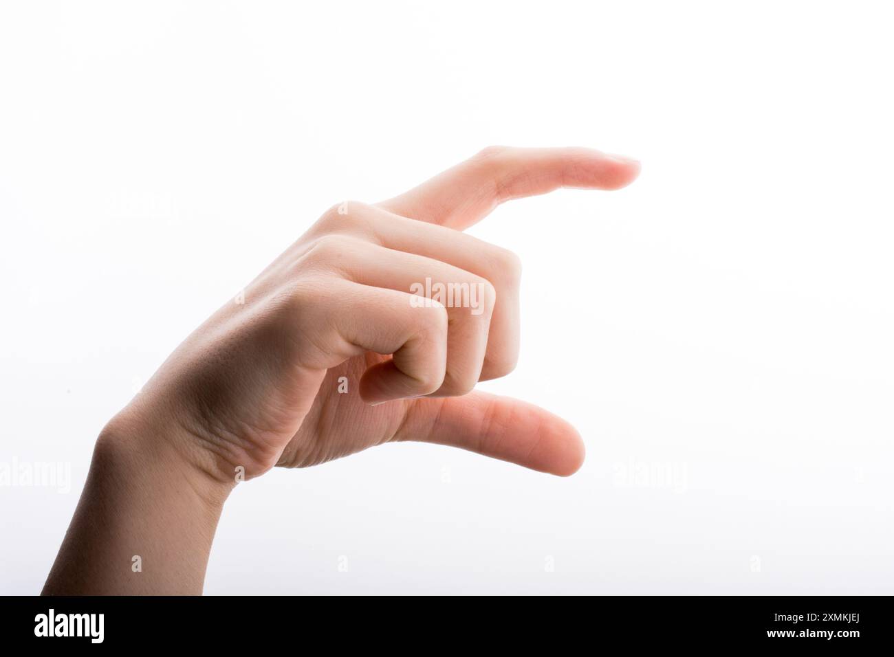 Hand measuring on a white background Stock Photo - Alamy