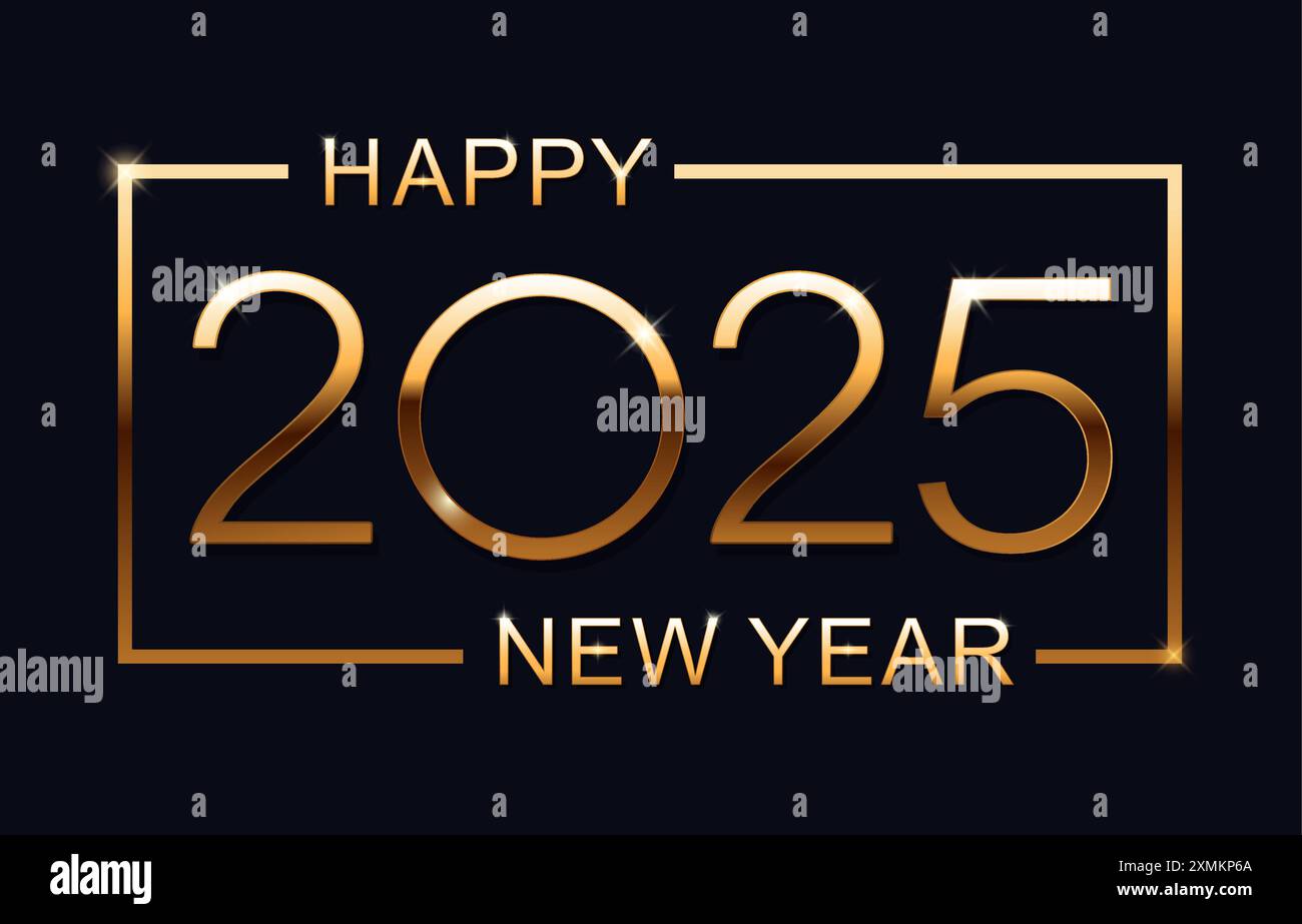 Happy new 2025 year. Greeting Card. Elegant gold text with light ...