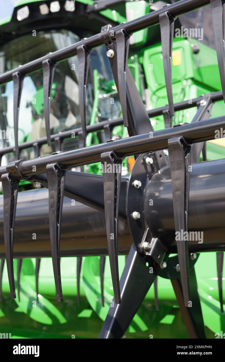 Close ups of blades of new John Deere combine harvester at Driffield ...
