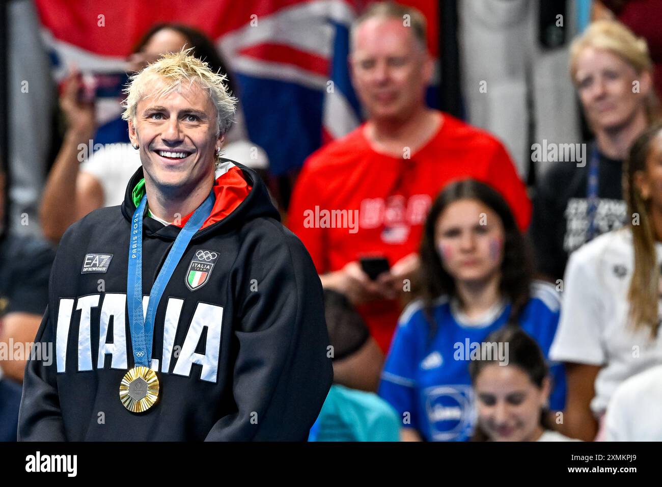 Paris, France. 28th July, 2024. Nicolo Martinenghi of Italy celebrates ...