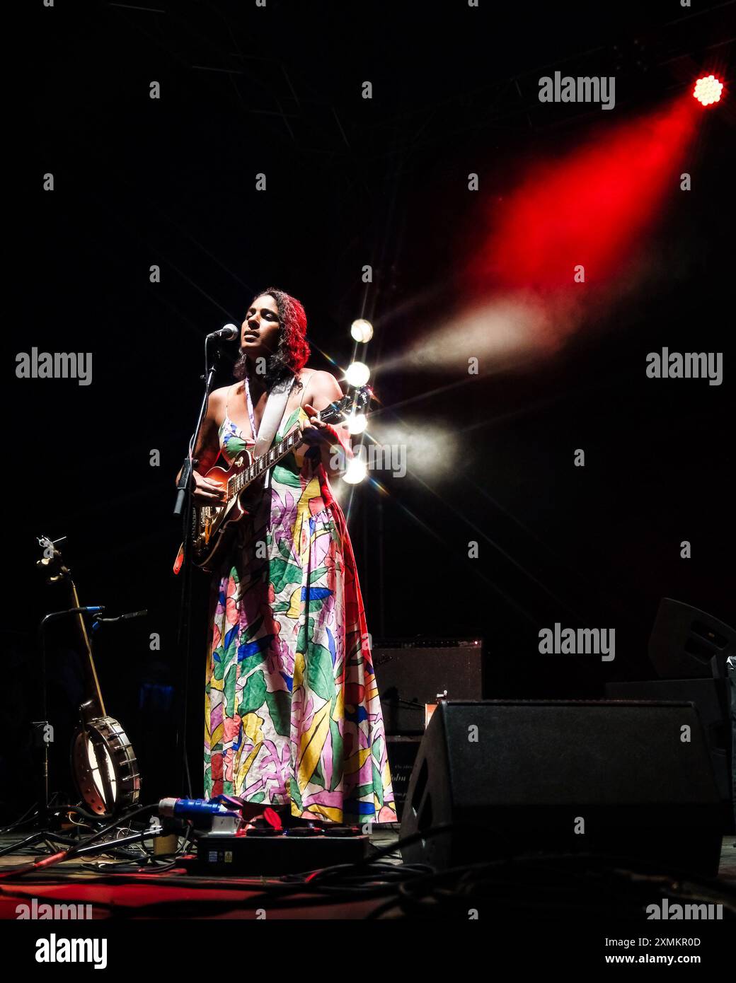 Malmesbury, UK. 28th July, 2024. Leyla McCalla closes the Siam stage on ...