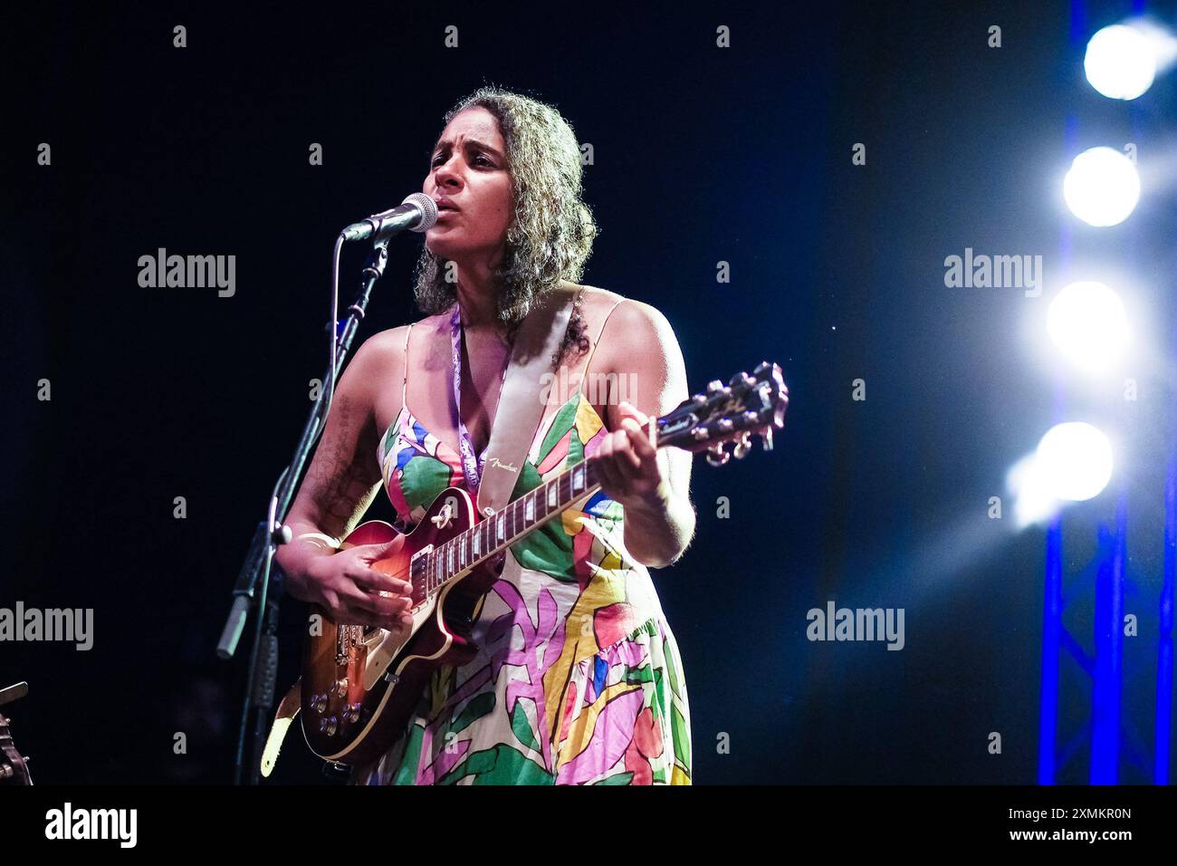 Malmesbury, UK. 28th July, 2024. Leyla McCalla closes the Siam stage on ...