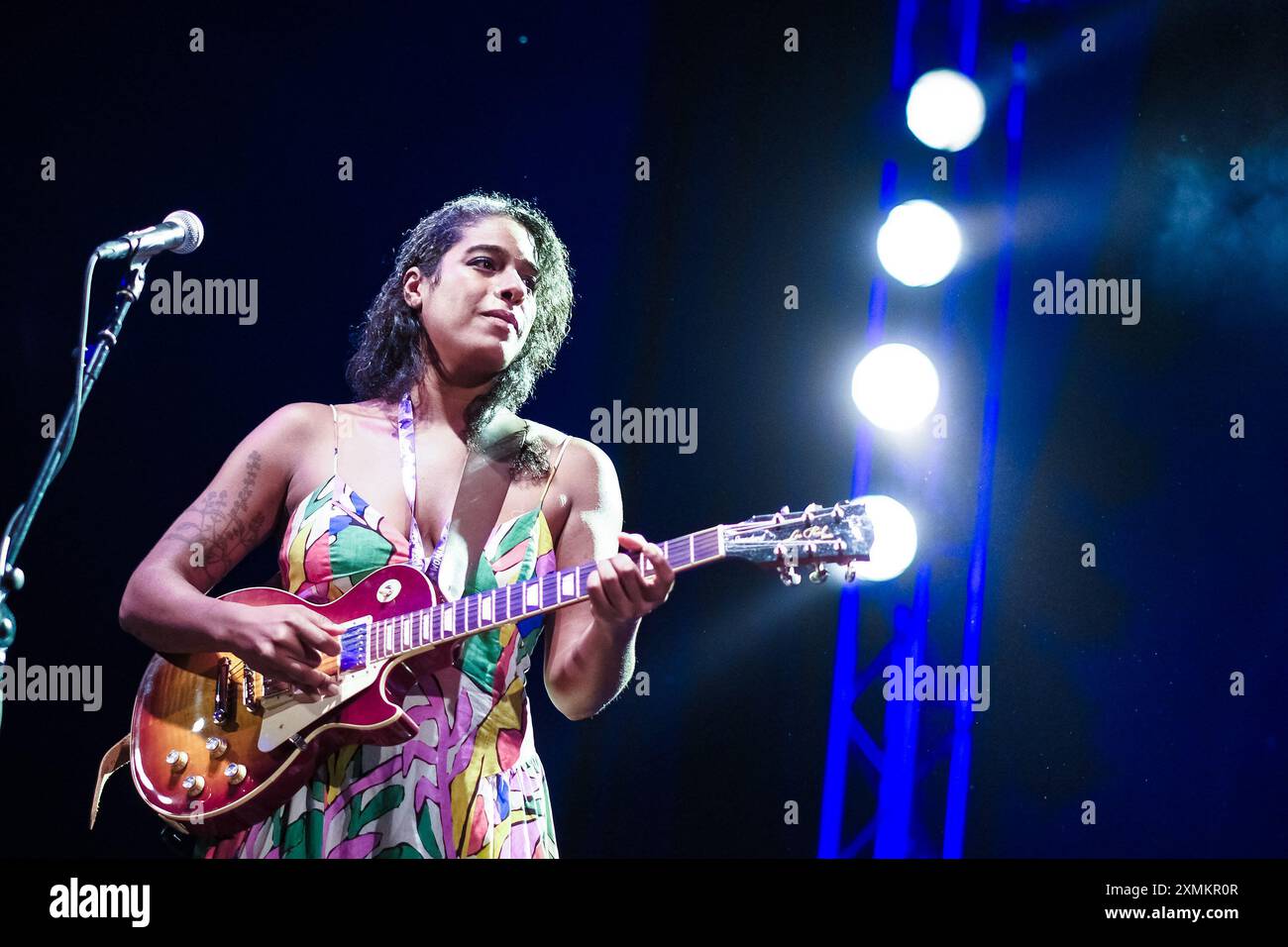 Malmesbury, UK. 28th July, 2024. Leyla McCalla closes the Siam stage on ...