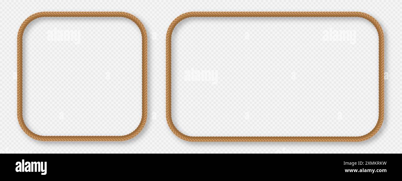 Rope frames, realistic jute cord borders, hemp twisted rope in square ...