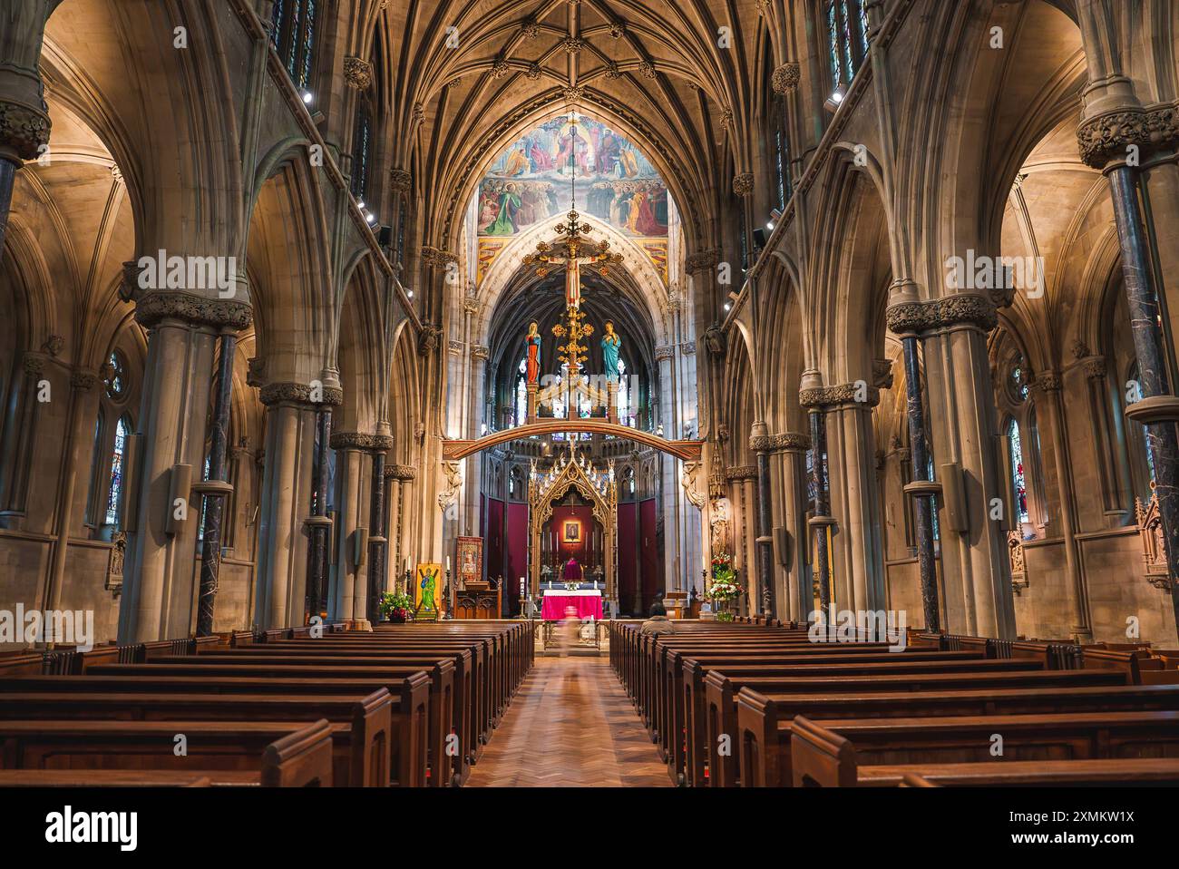 Interior of Historic Church with Vaulted Ceilings and Stained Glass in ...