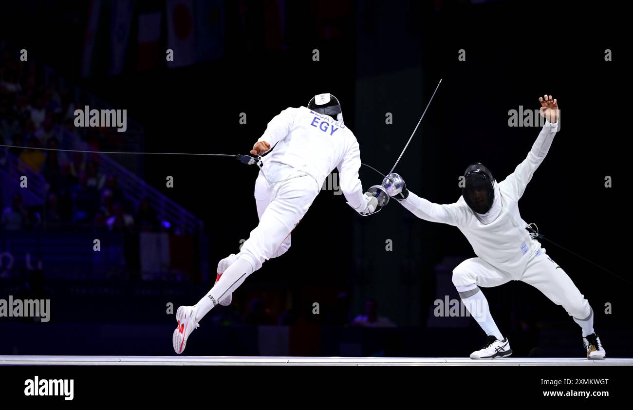 Paris, France. 28th July, 2024. Mohamed Elsayed (L) of Egypt and Tibor ...
