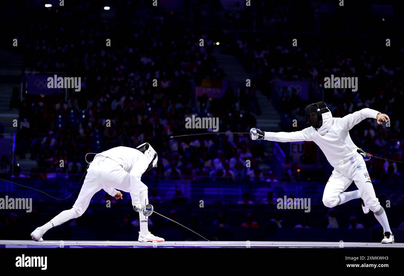 Paris, France. 28th July, 2024. Tibor Andrasfi (R) of Hungary and ...