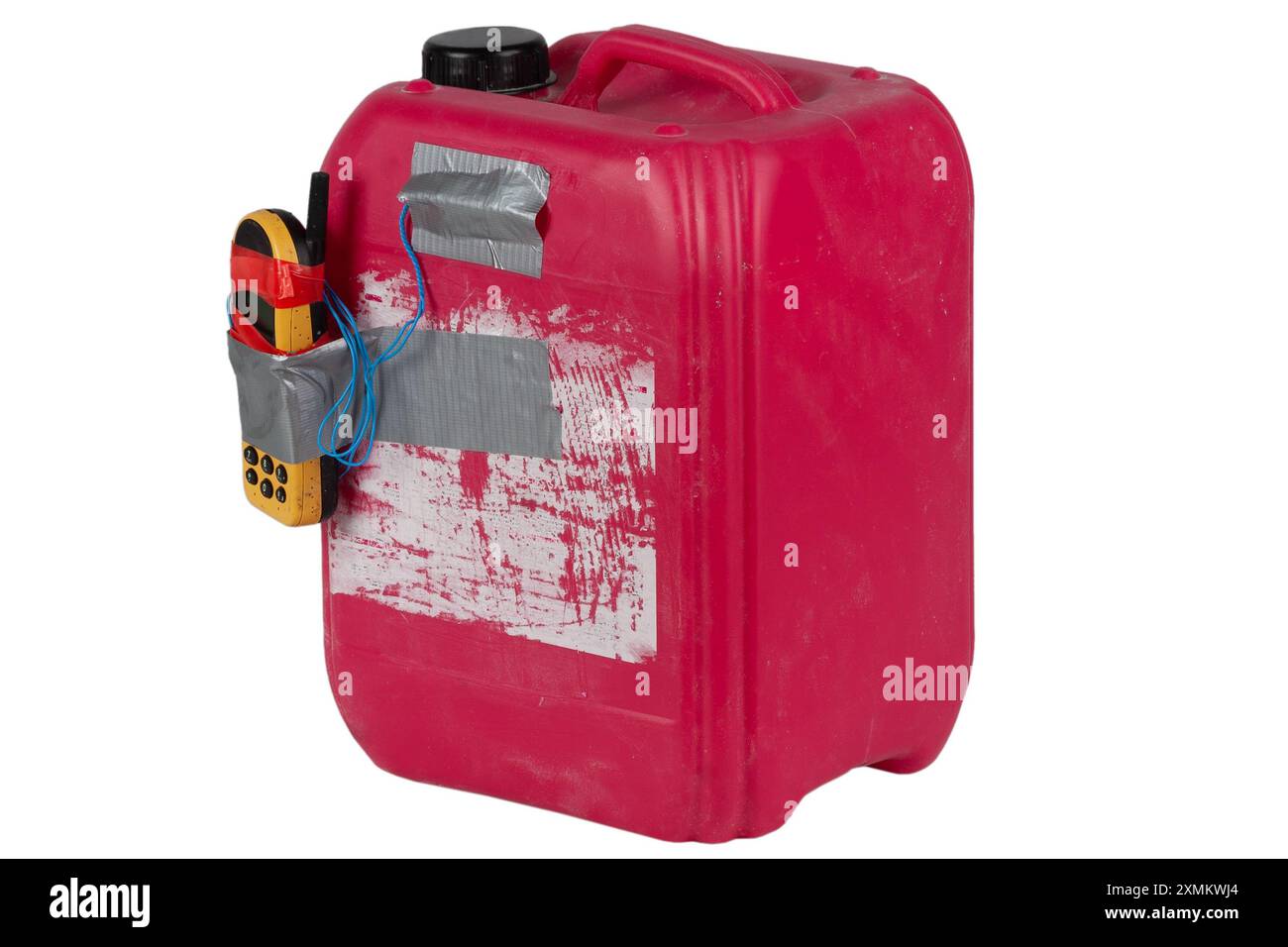 Red jug IED bomb with cell phone fuse isolated on white background ...