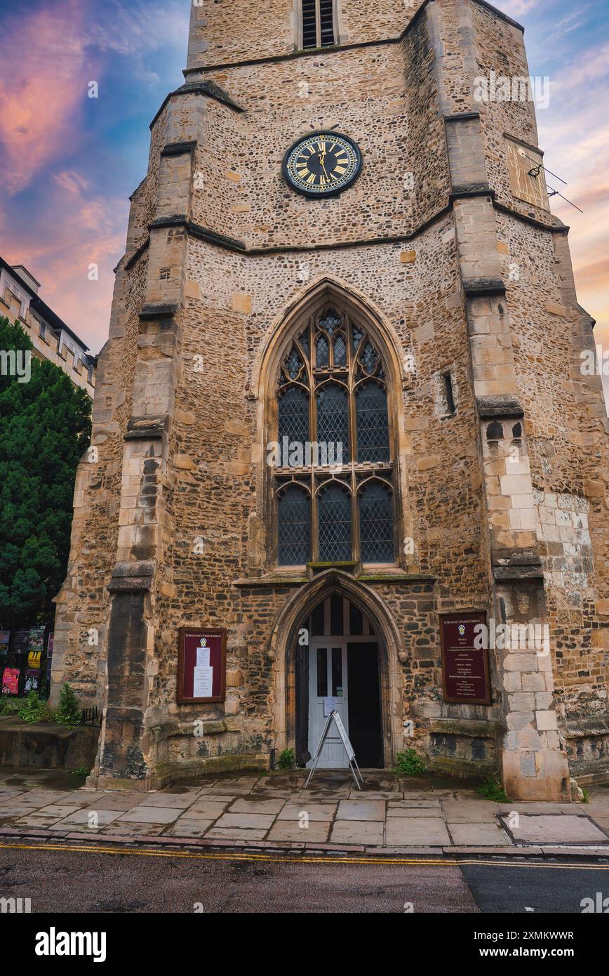 Historic Gothic Stone Building Facade with Clock Tower in Cambridge, UK ...