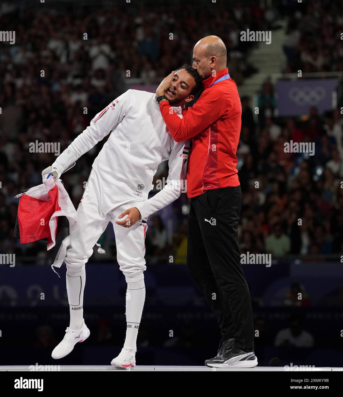Paris, France. 28th July, 2024. Mohamed Elsayed of Egypt celebrates ...