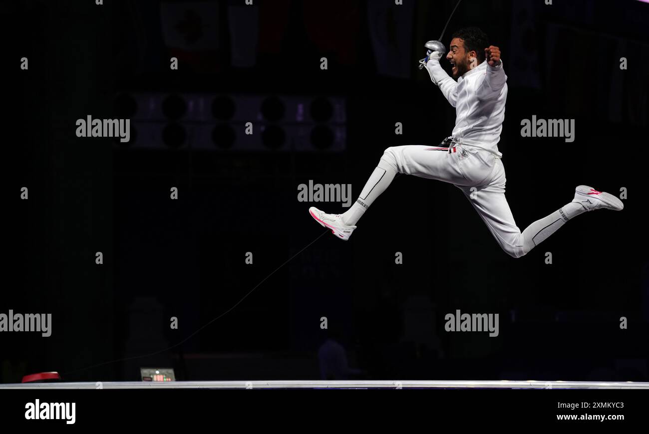 Paris, France. 28th July, 2024. Mohamed Elsayed of Egypt celebrates ...