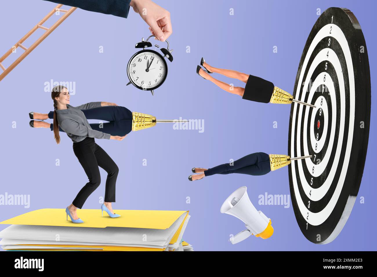 Targeting. Creative art collage with people, bullseye and darts on ...