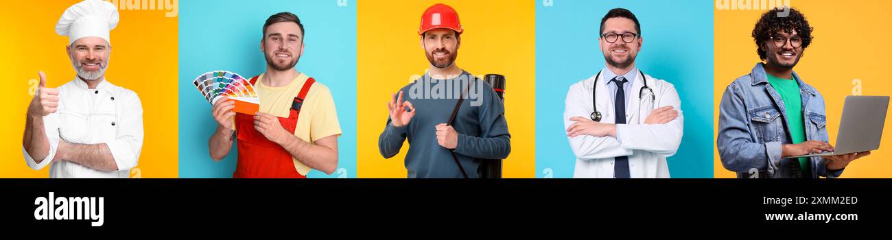 People of different professions. Collage with portraits on various ...