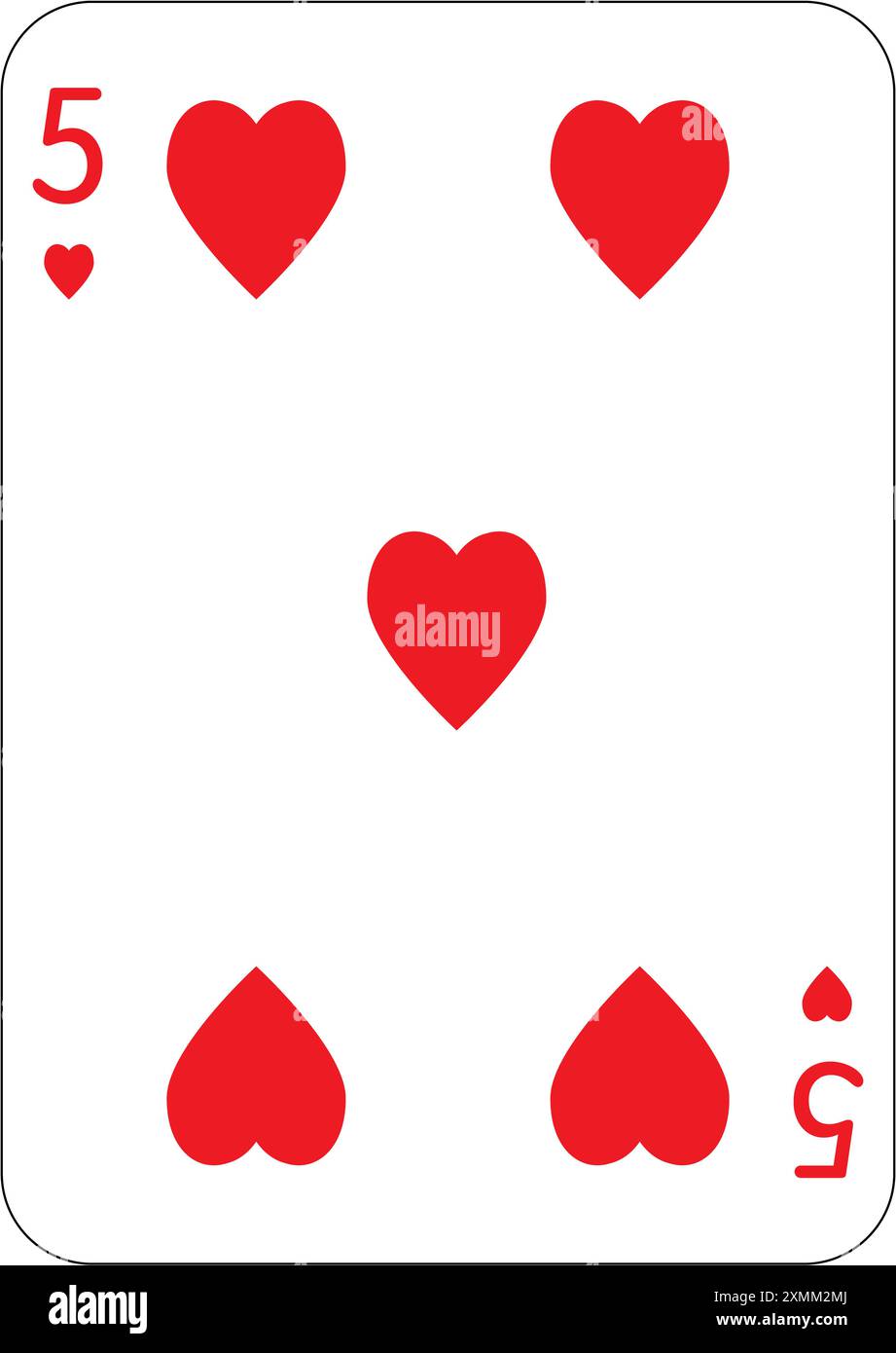 5 of hearts. One playing card, illustration Stock Photo - Alamy