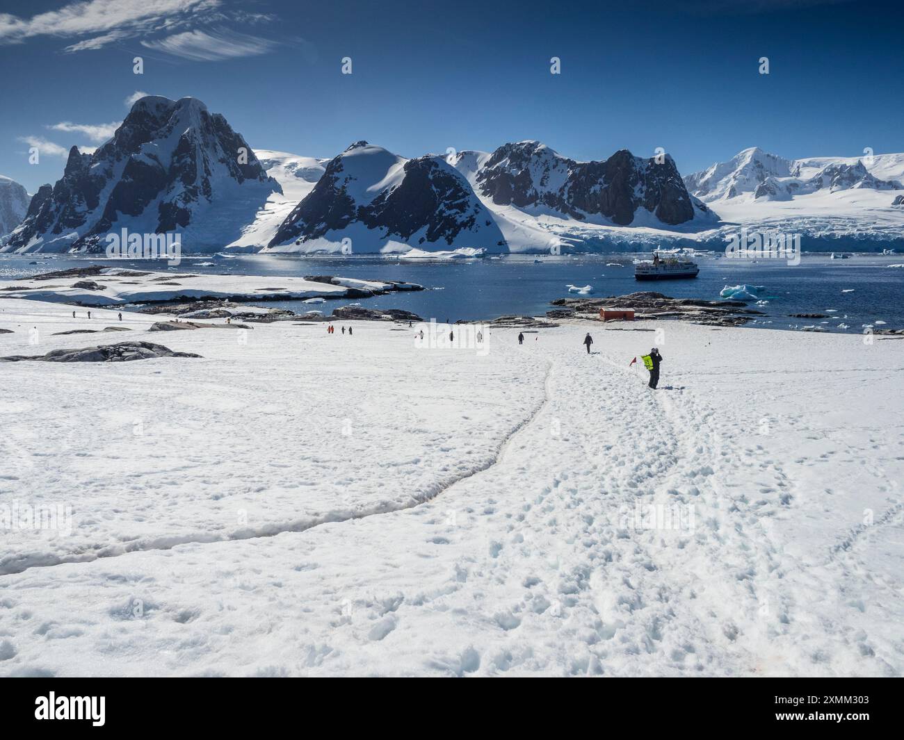 Cruise ship tourists Petermann Island, Wilhelm Archipelago, Antarctica ...