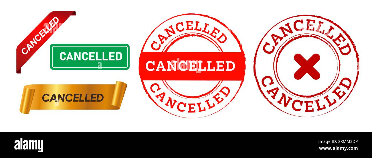 Cancelled cancel stamp red color collection tag sticker label mark icon ...
