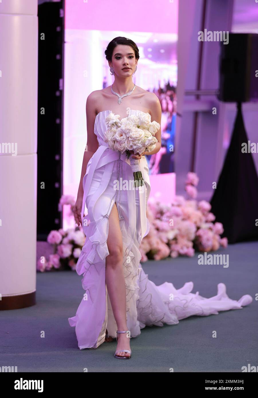 Colombo, Sri Lanka. 28th July, 2024. A model presents a bridal creation at the Designer Wedding ...